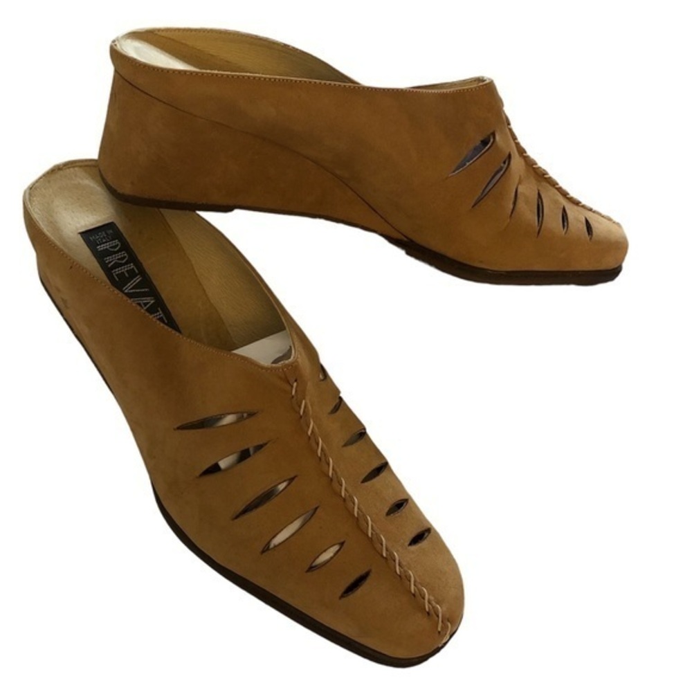 Prevata Italian Suede Mule Wedge Tan Shoes 9 - Gem